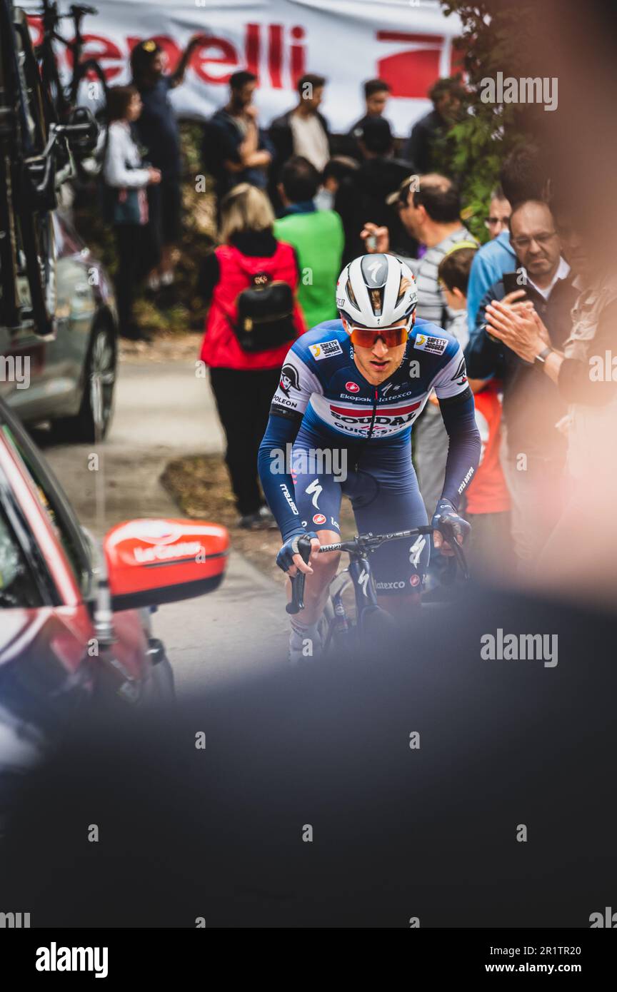Italy, May 13, 2023: professional cyclists face the eighth stage of the ...