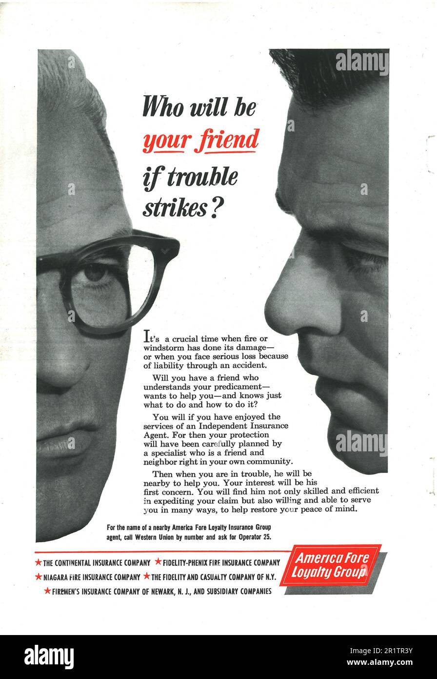 America Fore Loyalty Group Insurance, advert in a Natgeo magazine, 1958 ...