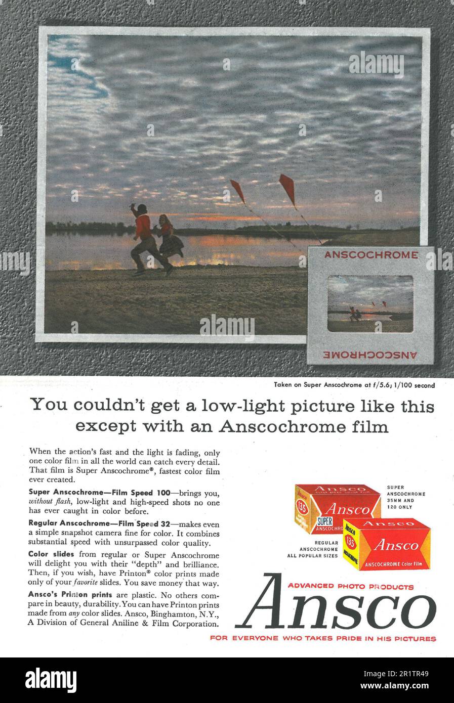 Ansco Anscochrome film advert in a Natgeo magazine, July 1958 Stock ...