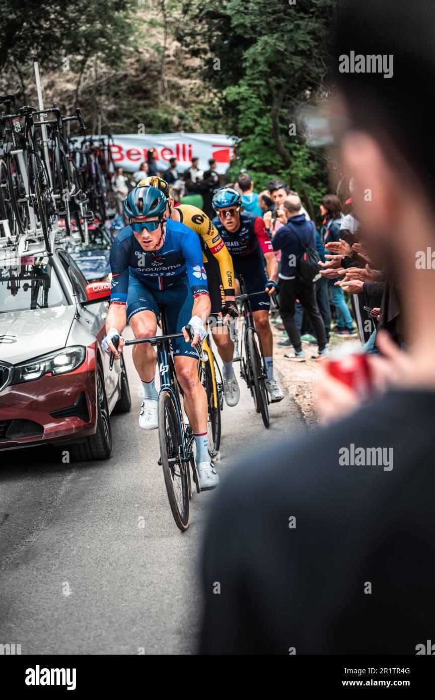 Italy, May 13, 2023: professional cyclists face the eighth stage of the ...