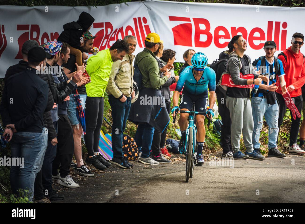Italy, May 13, 2023: professional cyclists face the eighth stage of the ...