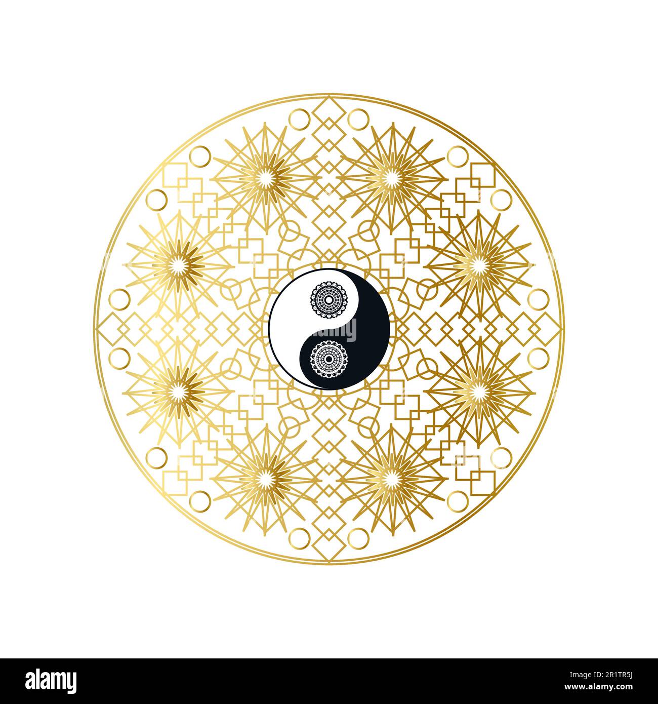 Shiny Golden Mandala with Yin Yang Sign, Isolated Template Vector ...