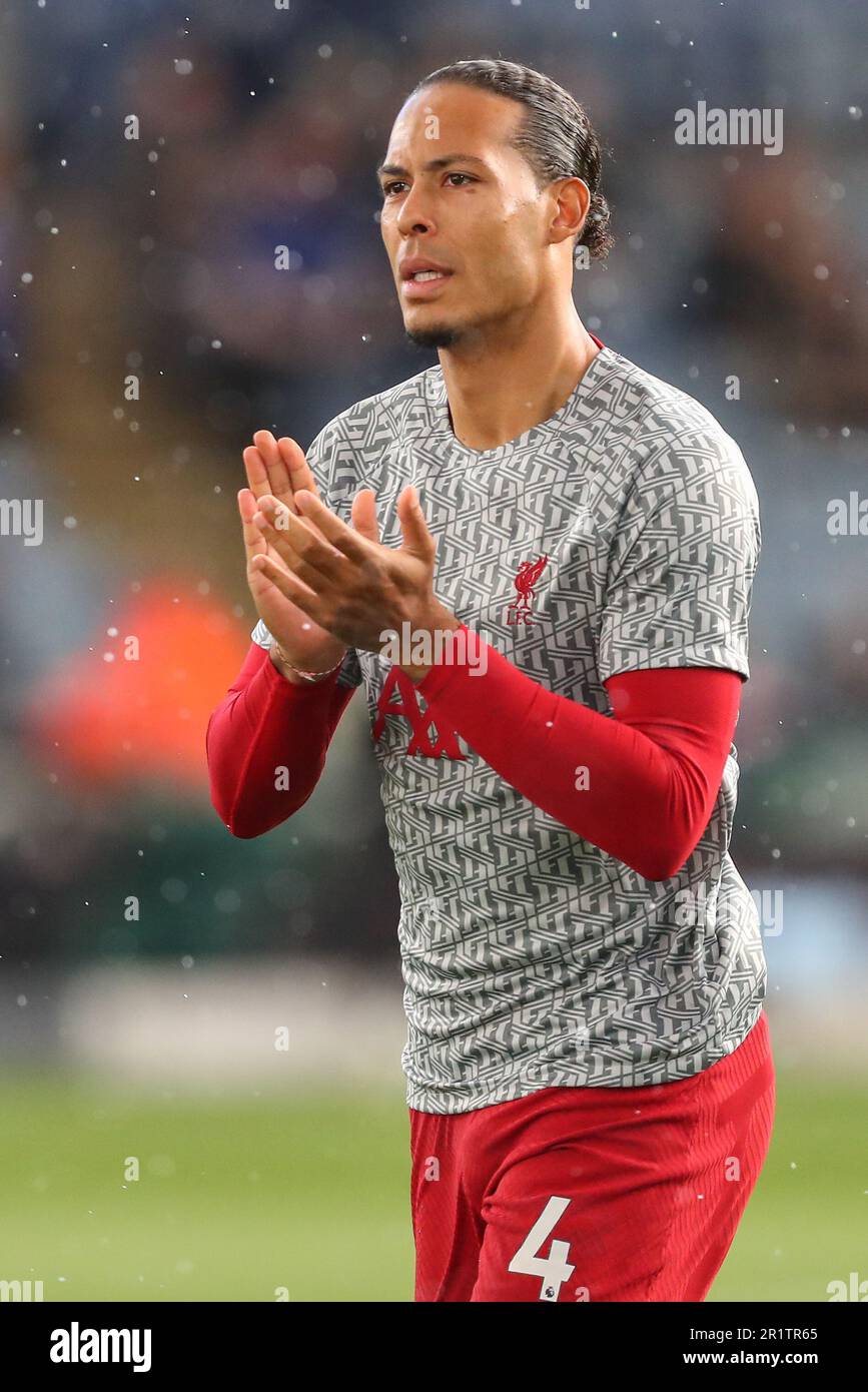 Virgil van Dijk #4 of Liverpool applauds the travelling fans ahead of ...