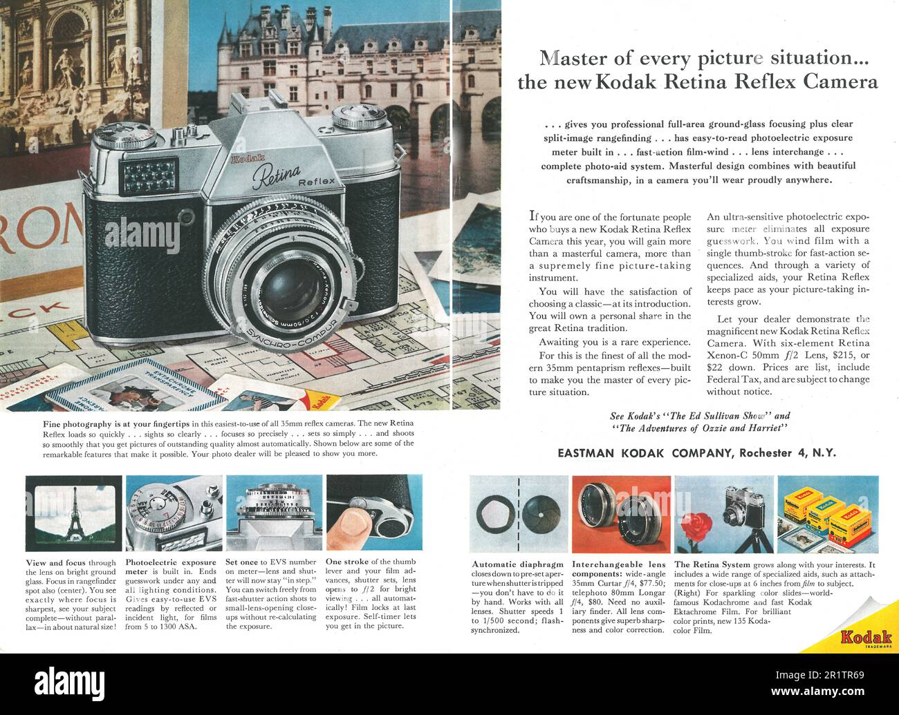 Kodak Retina Reflex Camera advert in a Natgeo magazine, July 1958 Stock ...
