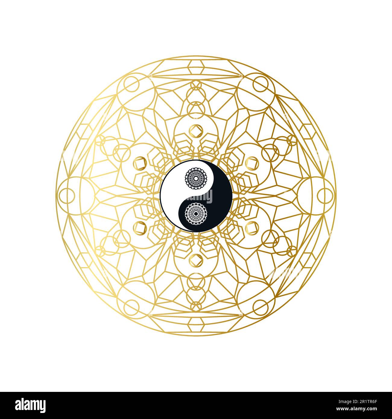 Shiny Golden Mandala with Yin Yang Sign, Isolated Template Vector ...