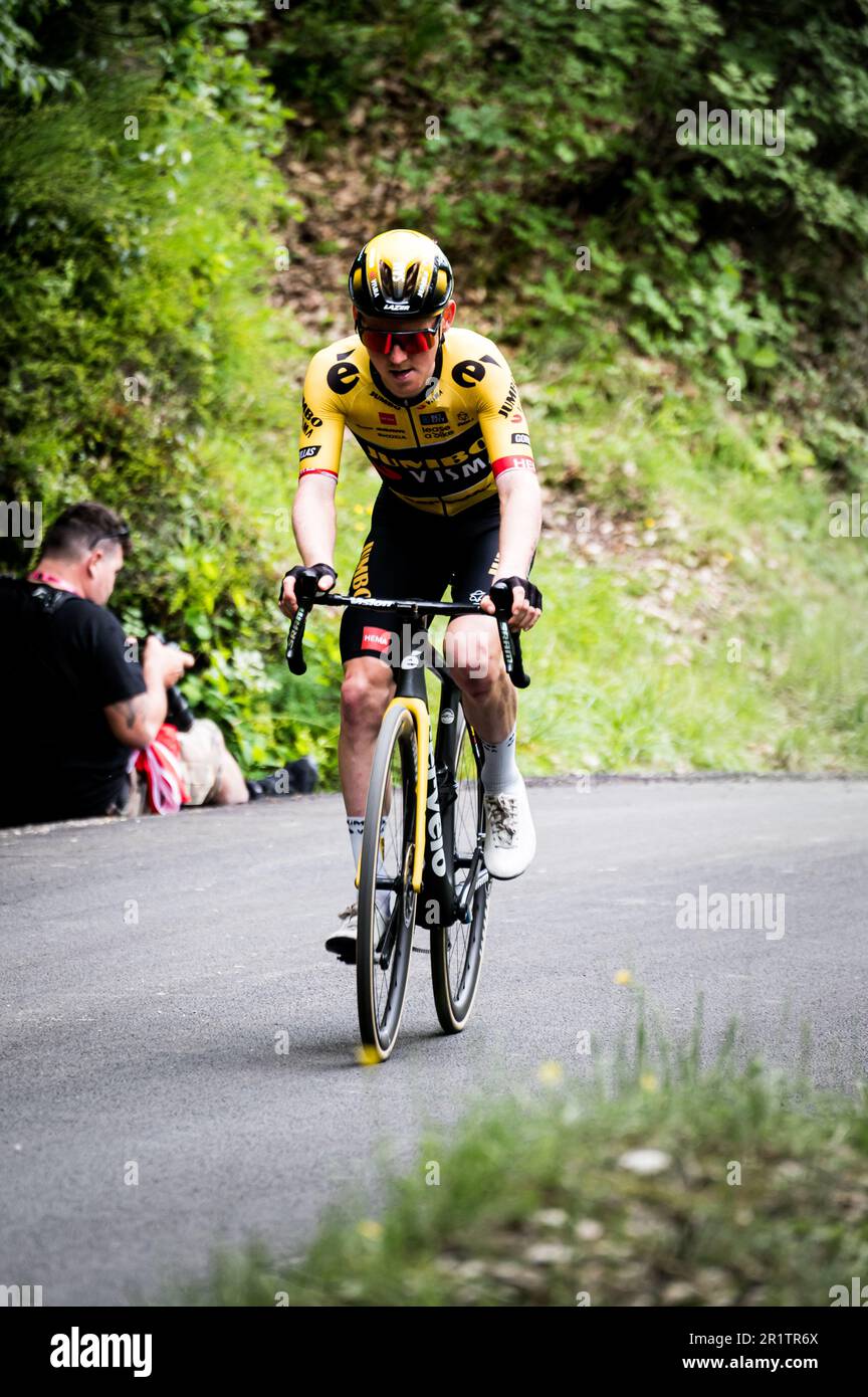 Italy, May 13, 2023: professional cyclists face the eighth stage of the ...