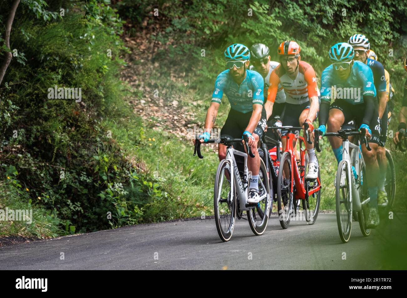 Italy, May 13, 2023: professional cyclists face the eighth stage of the ...