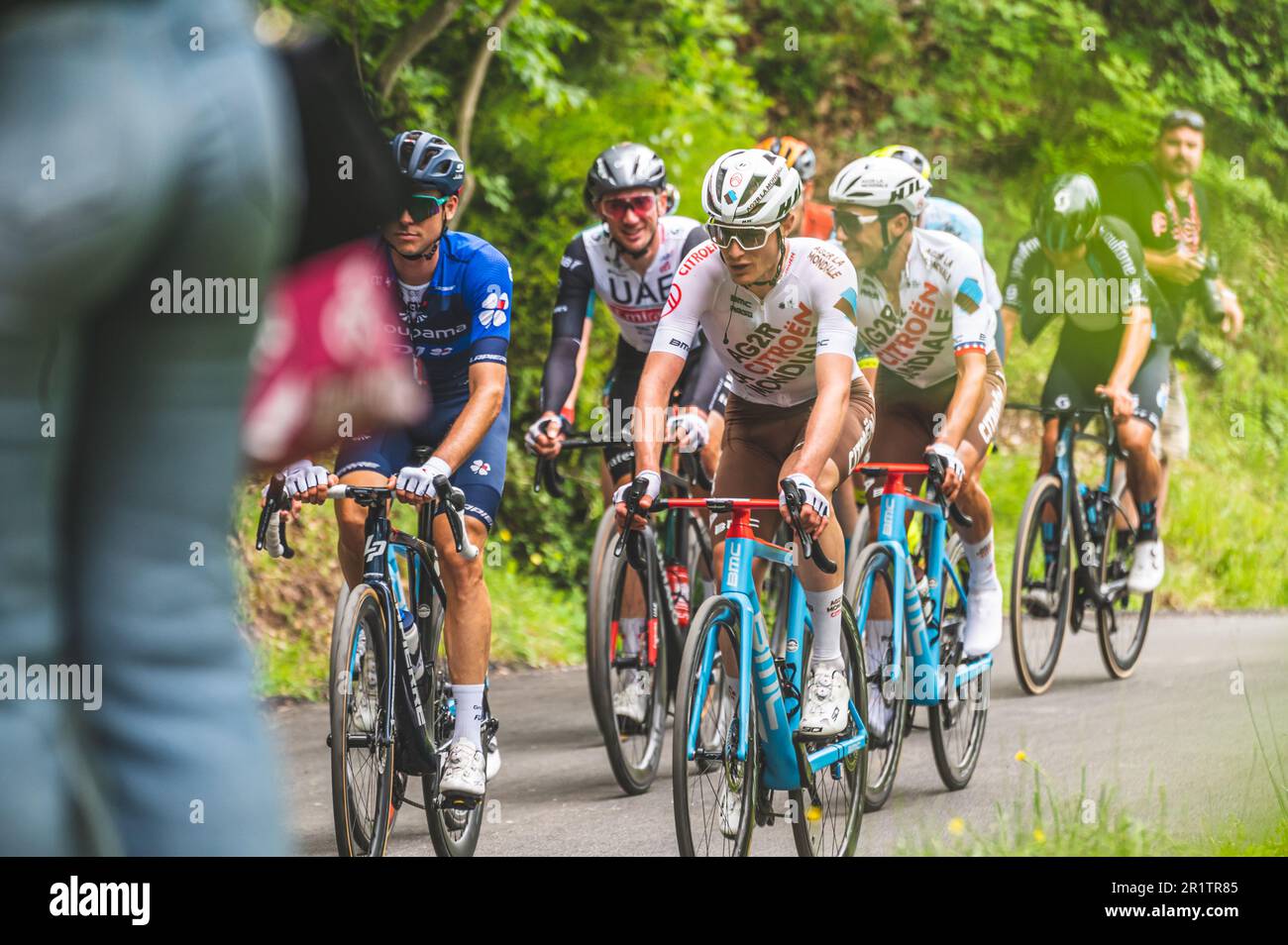 Italy, May 13, 2023: professional cyclists face the eighth stage of the ...