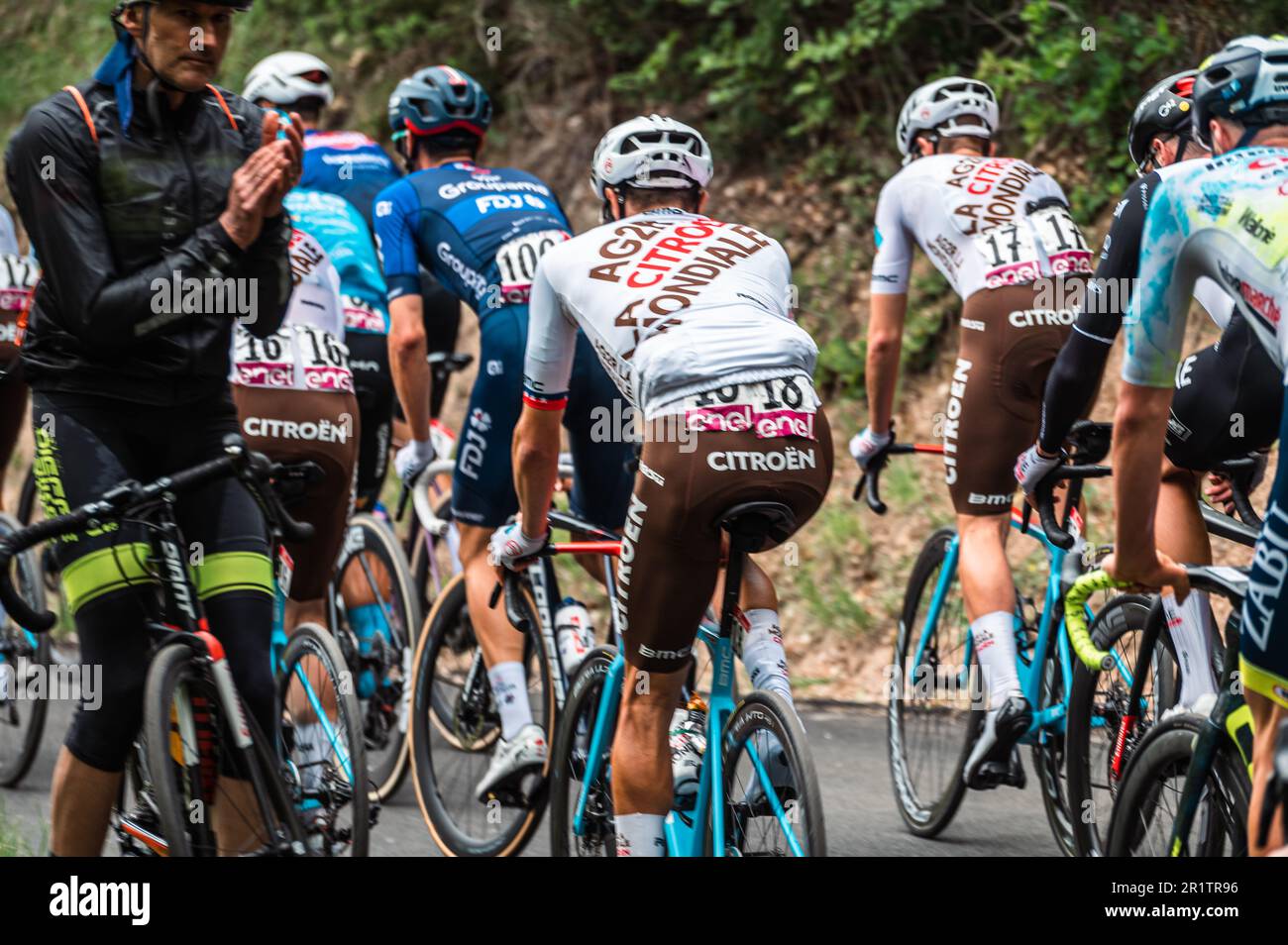 Italy, May 13, 2023: professional cyclists face the eighth stage of the ...
