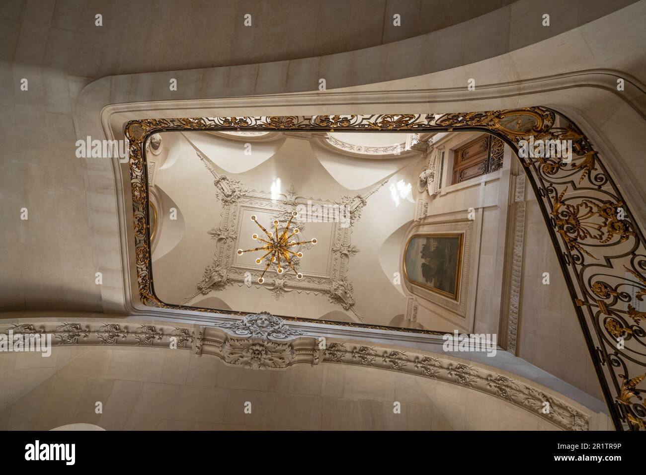 Paris, France - 05 13 2023: Louvre museum. View of a stone staircase ...