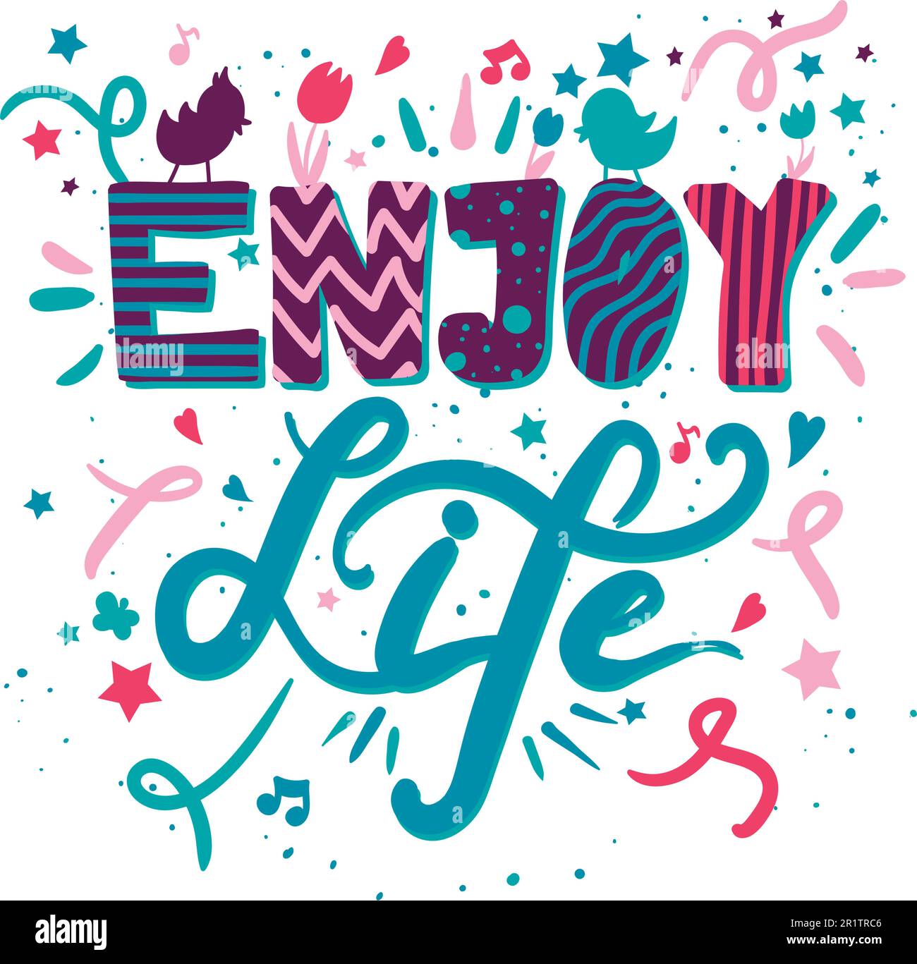 Enjoy life motivation hand drawn color lettering. Inspirational quote ...