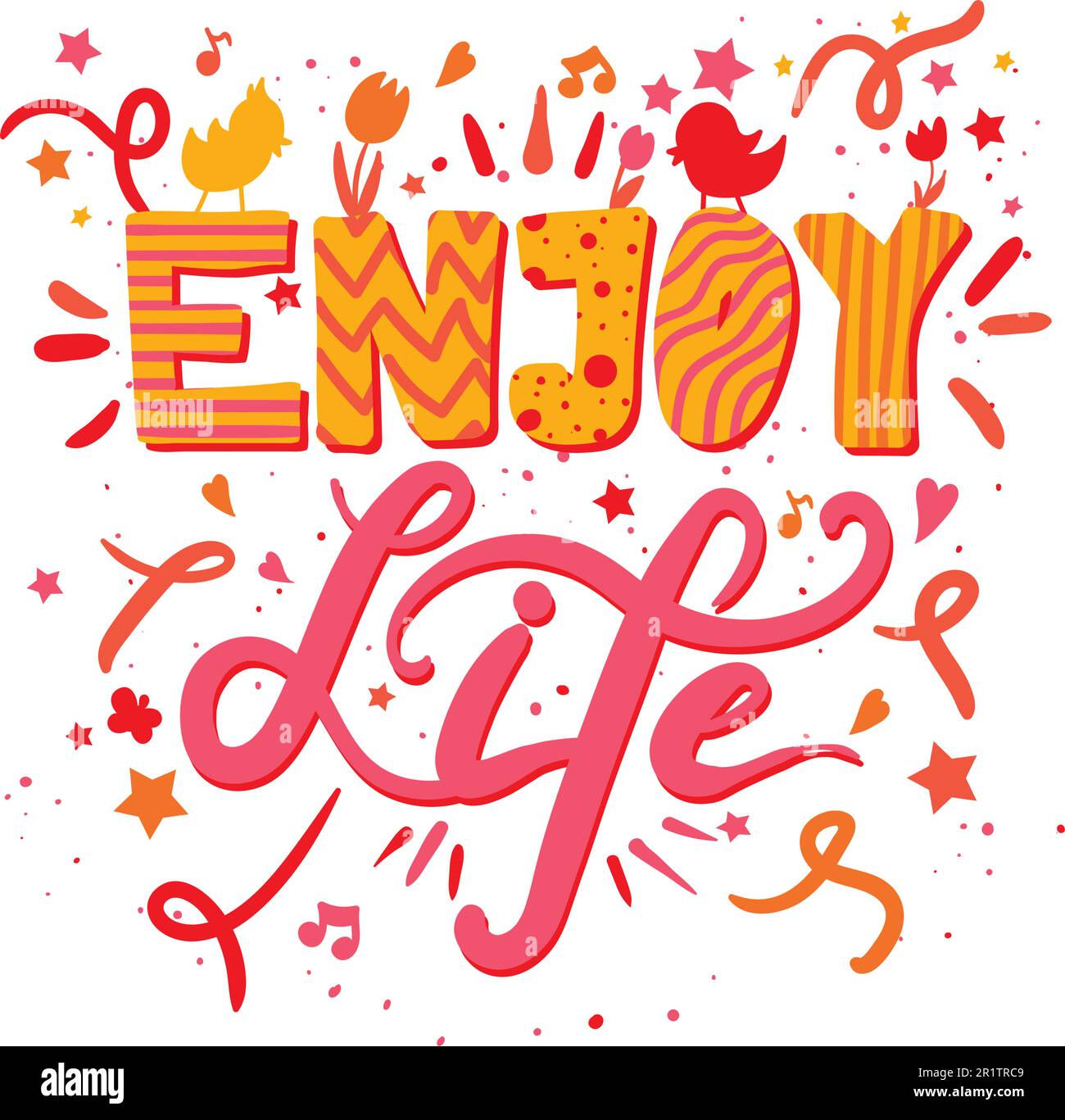 Enjoy life hand drawn cartoon illustration. Motivational quote ...