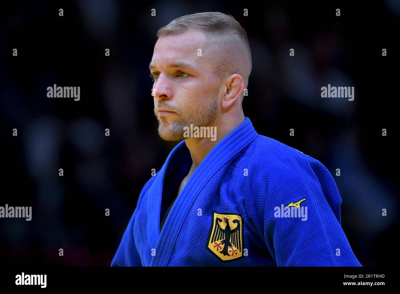 Doha, Qatar, 8 May 2023. Martin Setz of Germany reacts in Men's -66kg ...