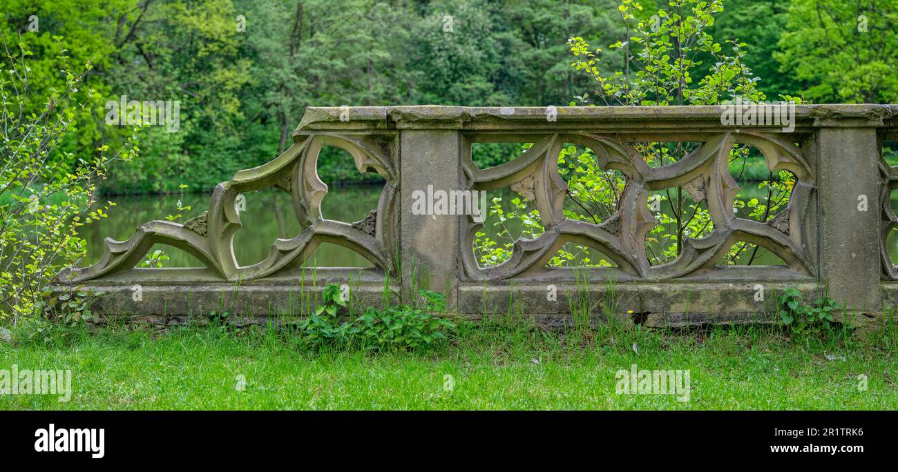 Broken gothic railing Abandoned palace in Dobrocin Lower Silesia Poland ...