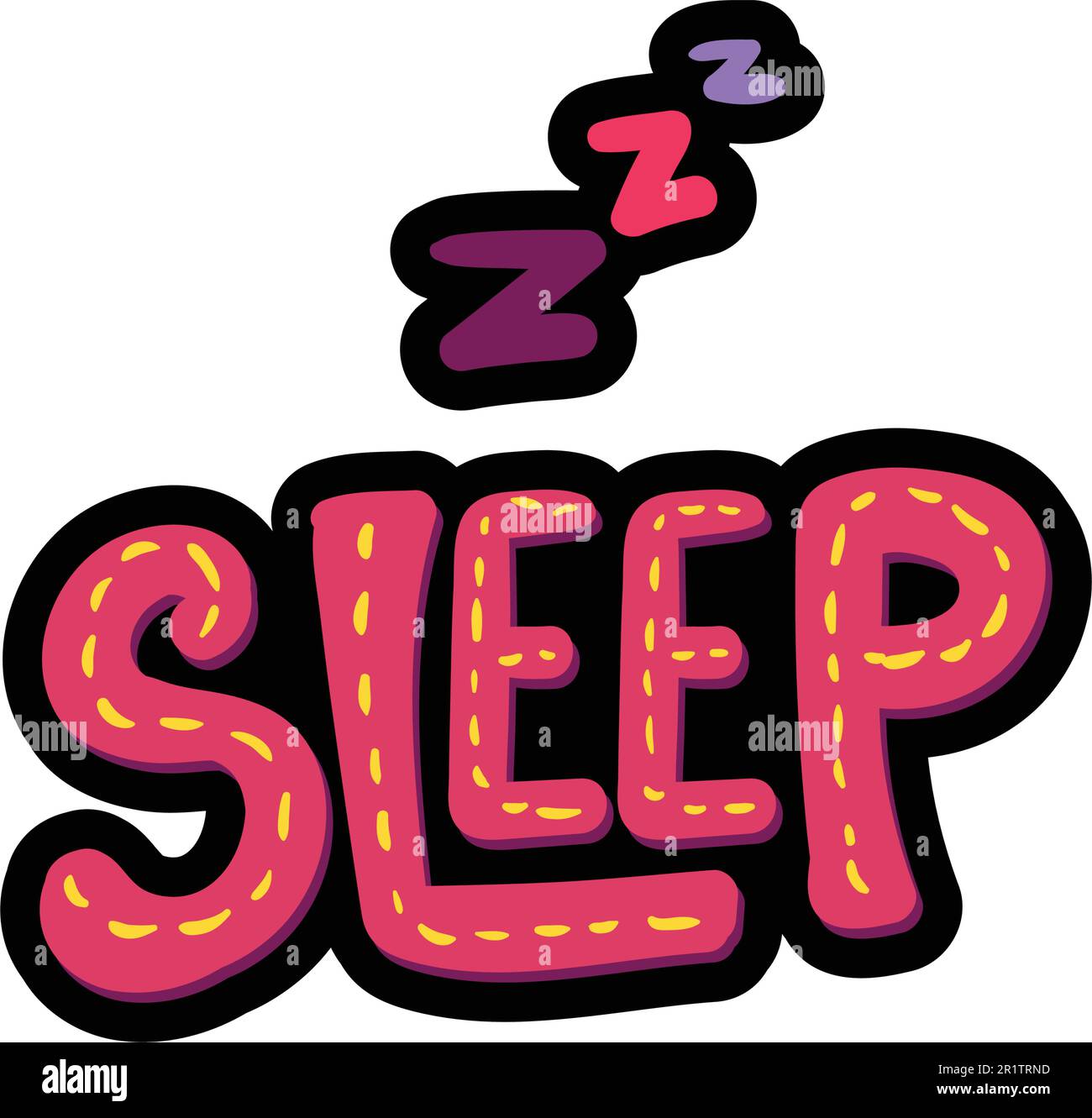 Zzz, sleep lettering stitched frame illustration. Good night dash line ...