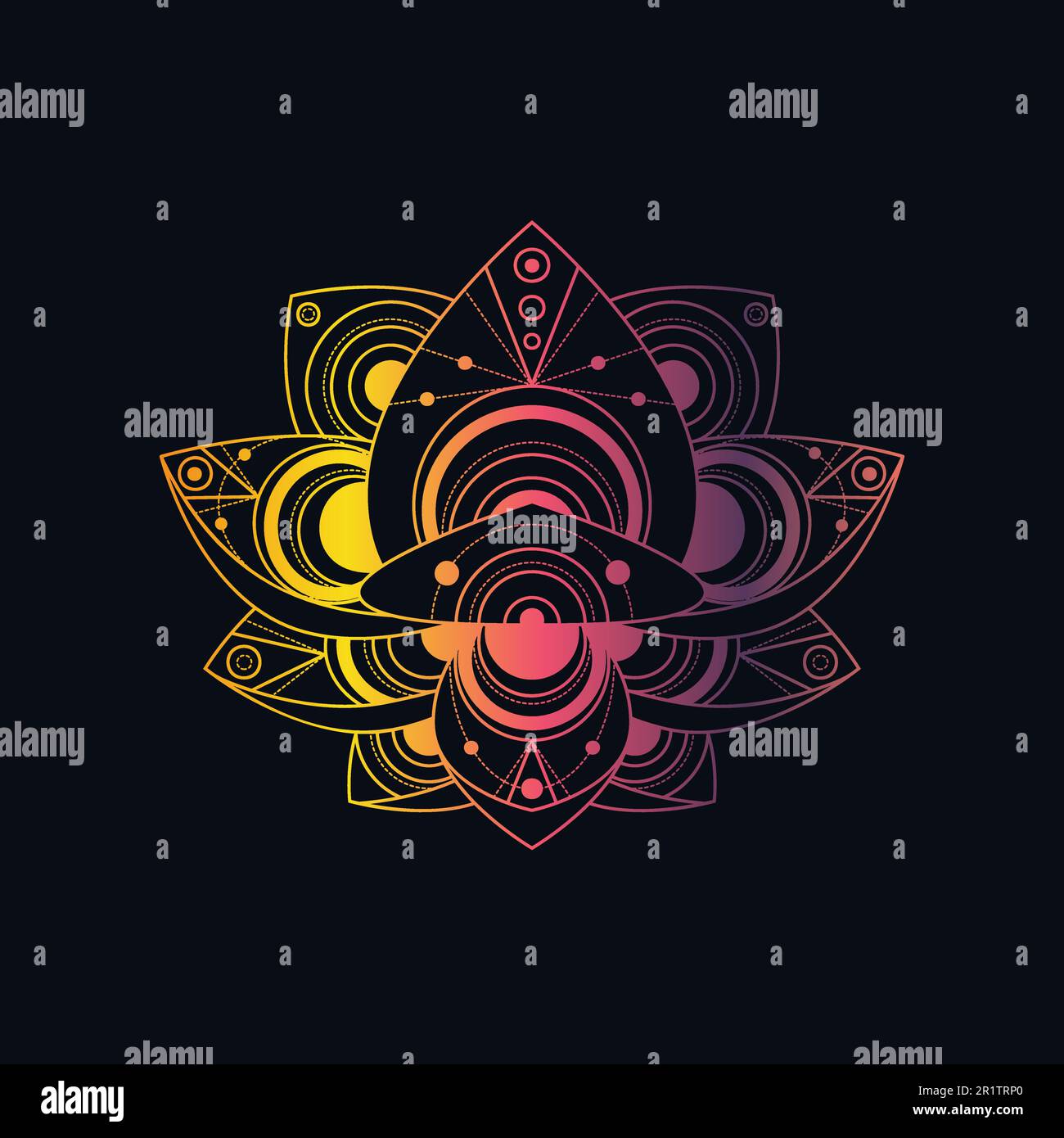 Lotus flower with geometric pattern vector linear illustration ...