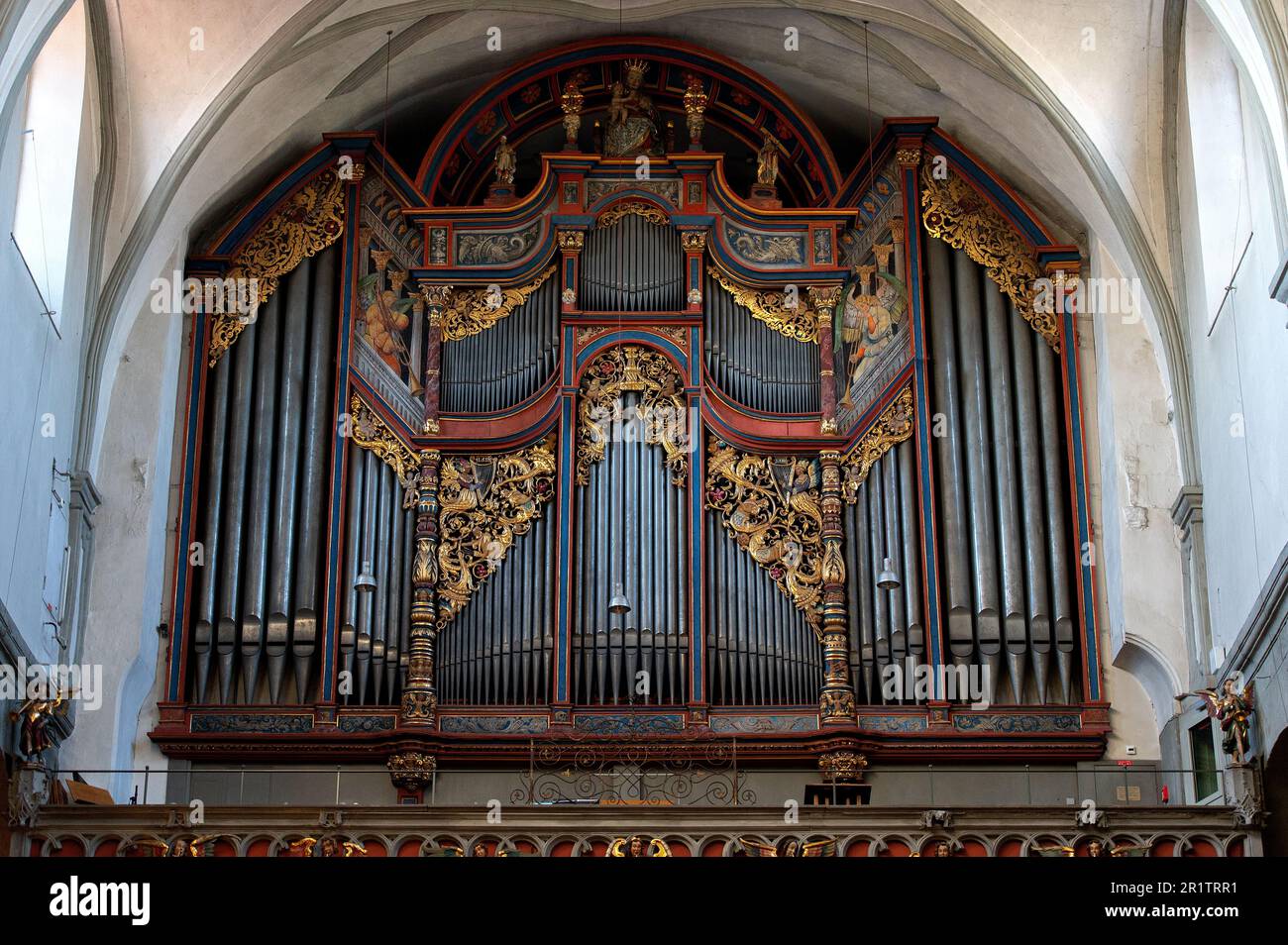 The majestic pipe organ in Constance Cathedral. Konstanz Minster ...