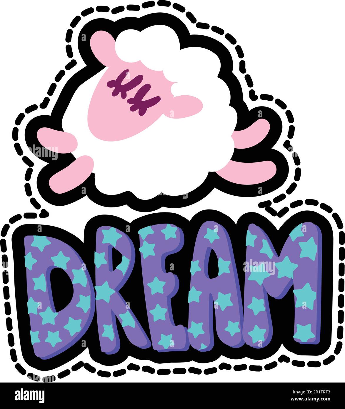 Sheep with dream lettering stitched frame patch. Sleeping lamb flat ...