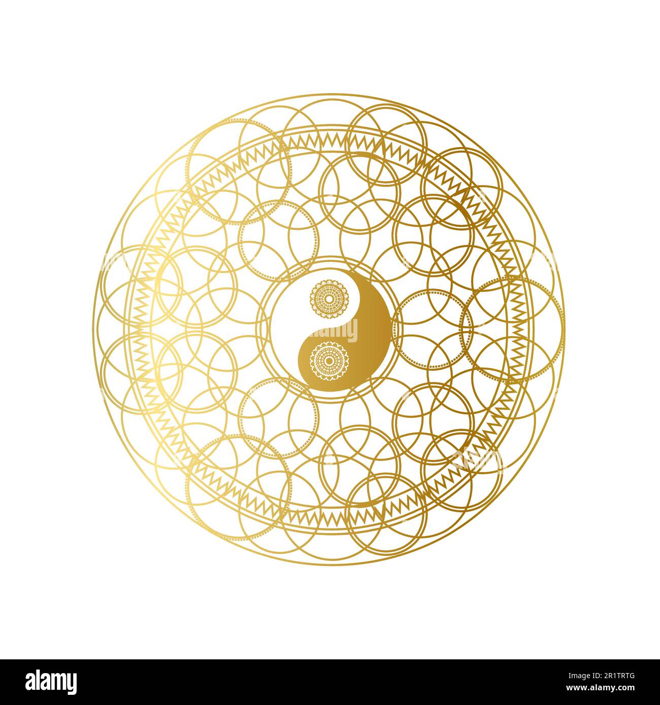 Shiny Golden Mandala with Yin Yang Sign, Isolated Template Vector ...