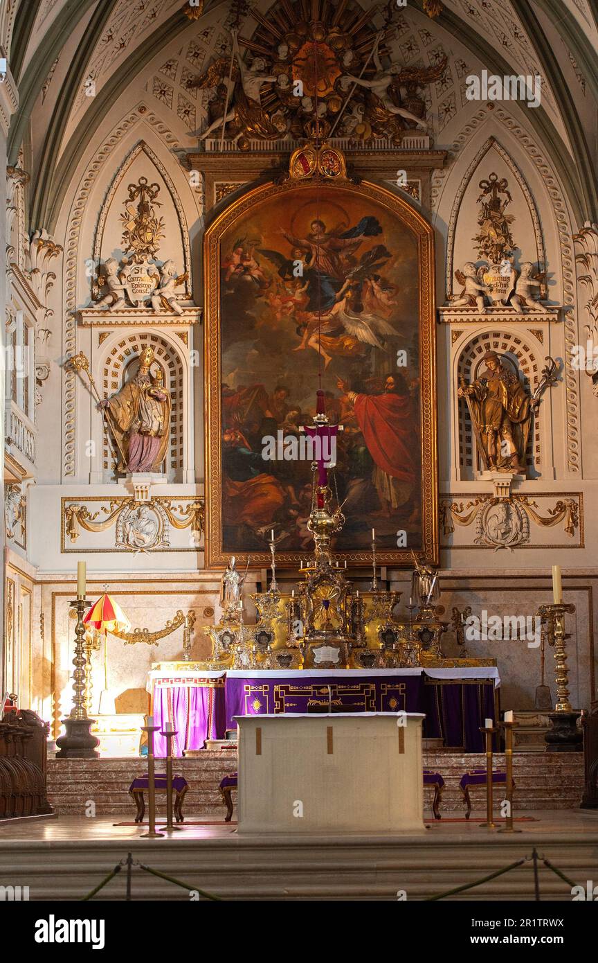 The interior of Constance Cathedral with intricate ornate walls and an ...