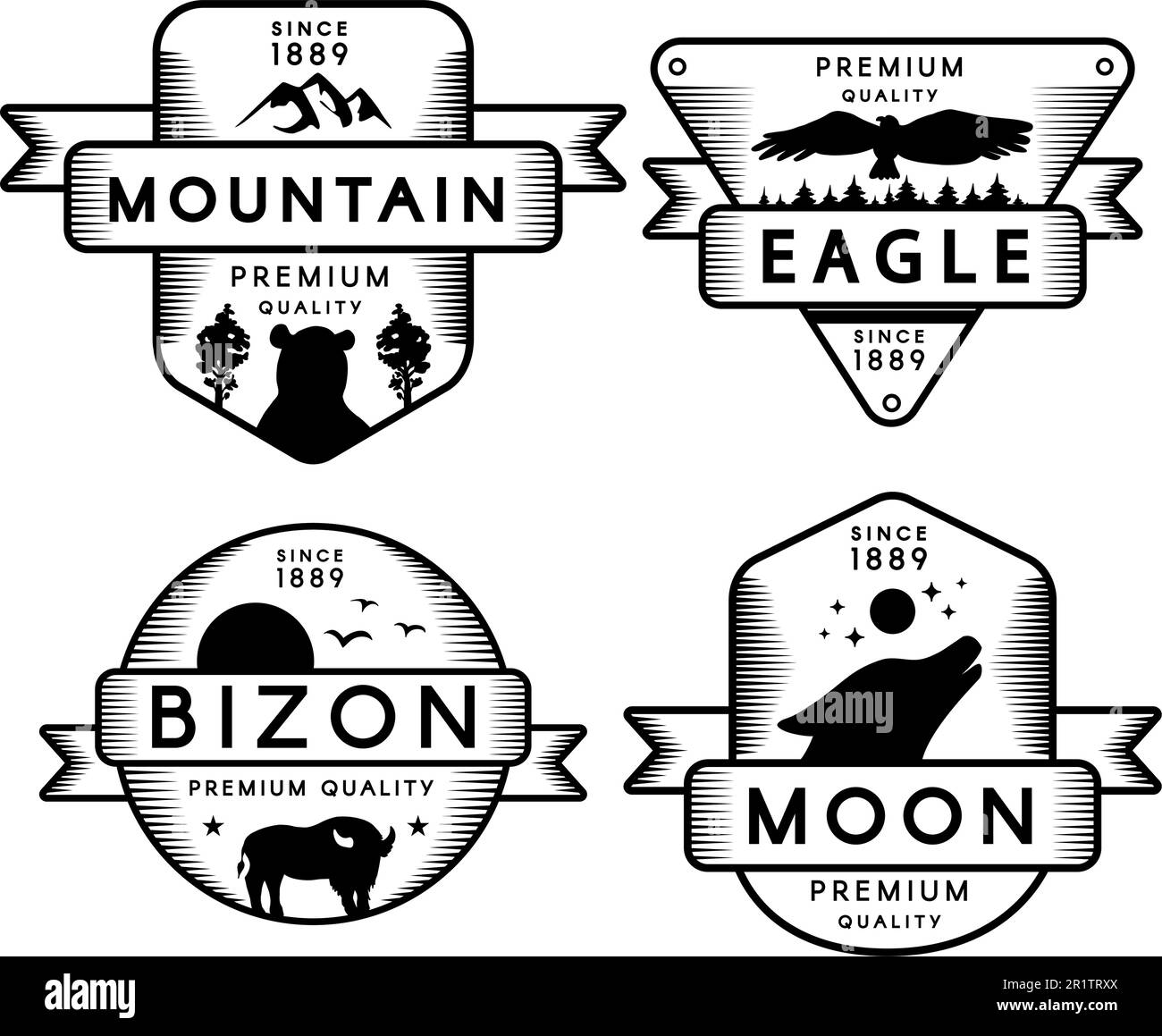Flying Eagle and Bizon, Moon and Mountain Set Logo. Collection ...