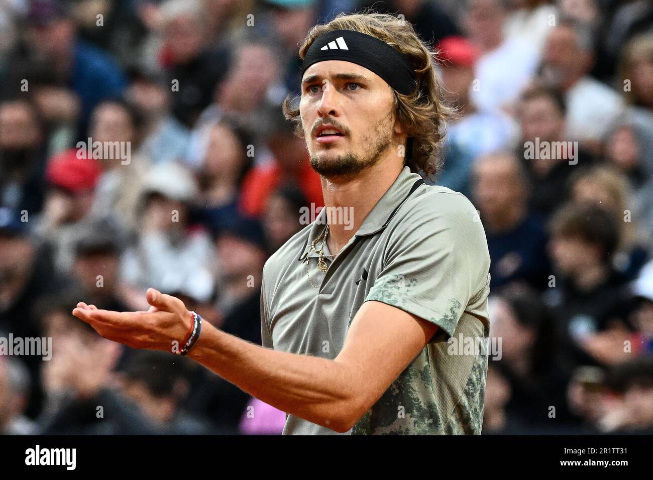 Rome, Italy. 15th May, 2023. Alexander Zverev of Germany reacts during ...