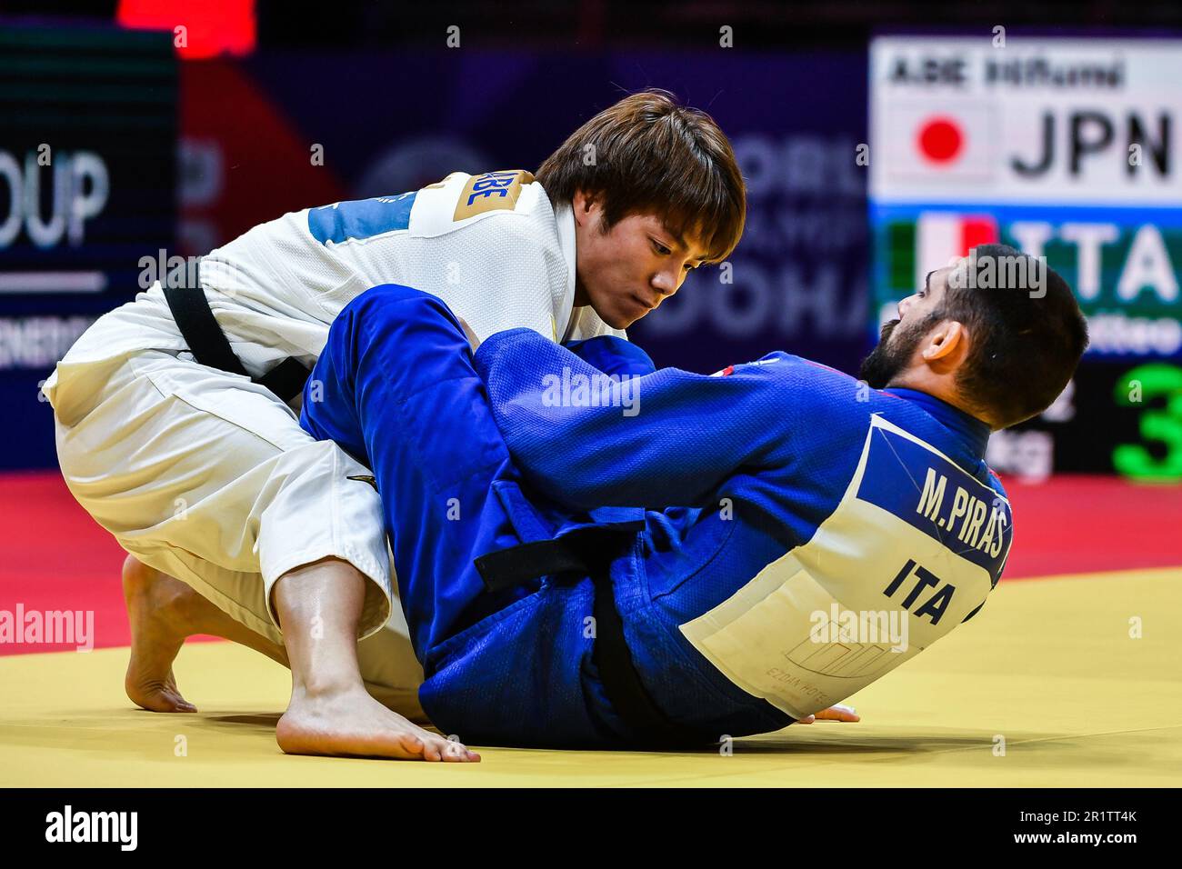Doha, Qatar, 8 May 2023. Hifumi Abe of japan competes against Matteo ...
