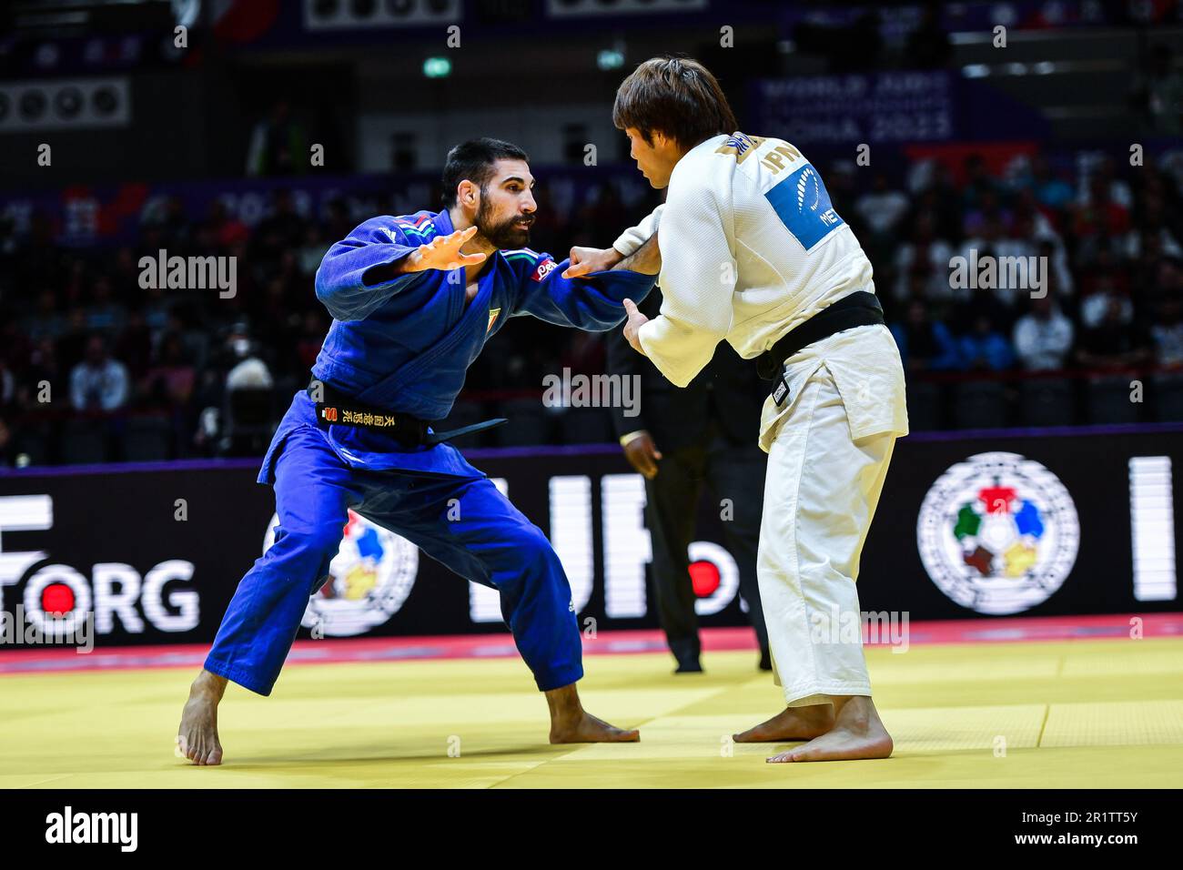 Doha, Qatar, 8 May 2023. Hifumi Abe of japan competes against Matteo ...