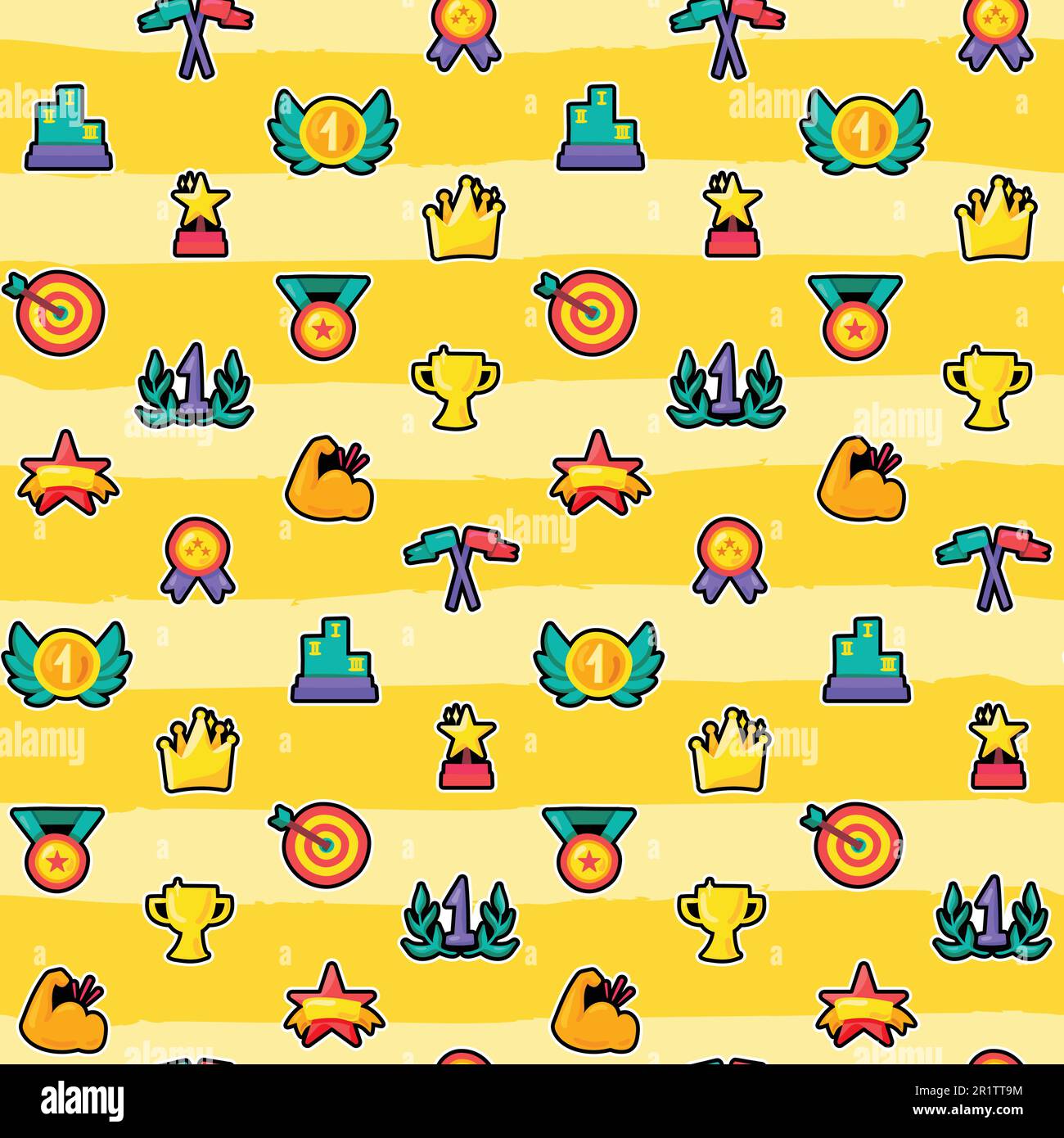 Champion color seamless vector pattern. Winner trophies, prizes, medals ...