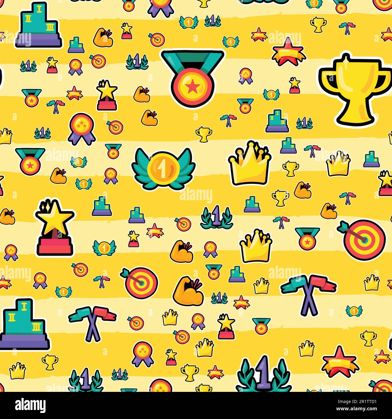 Winner prizes color seamless vector pattern. Winner trophies, awards ...