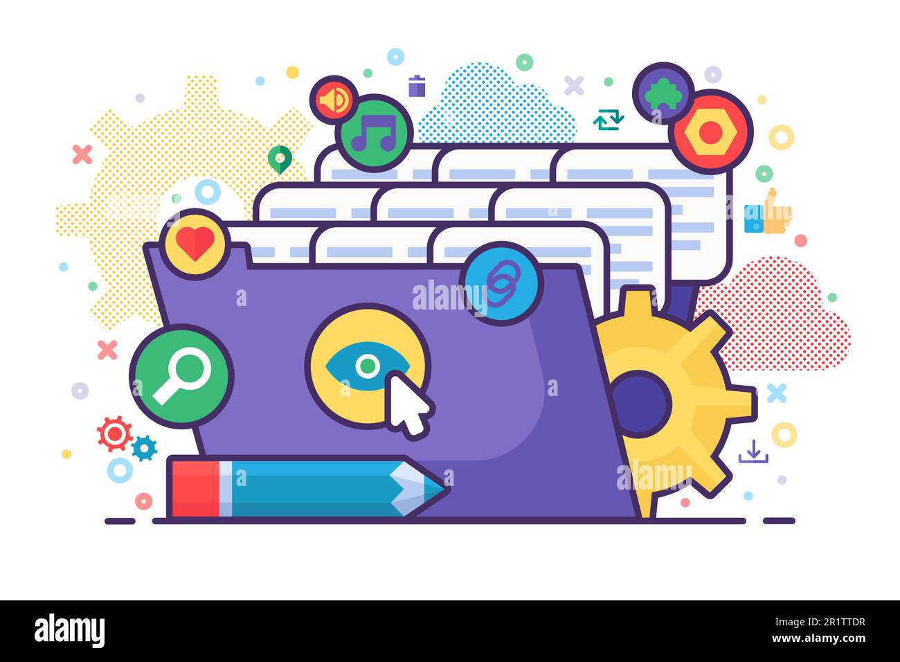 File Explorer Concept Illustration with folder, document files and file ...