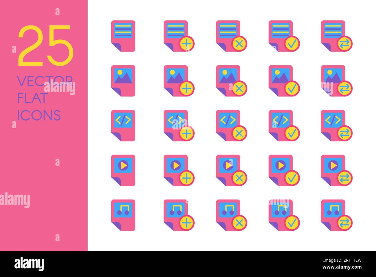 Documents and files flat vector icons set. Data storage, desktop items ...