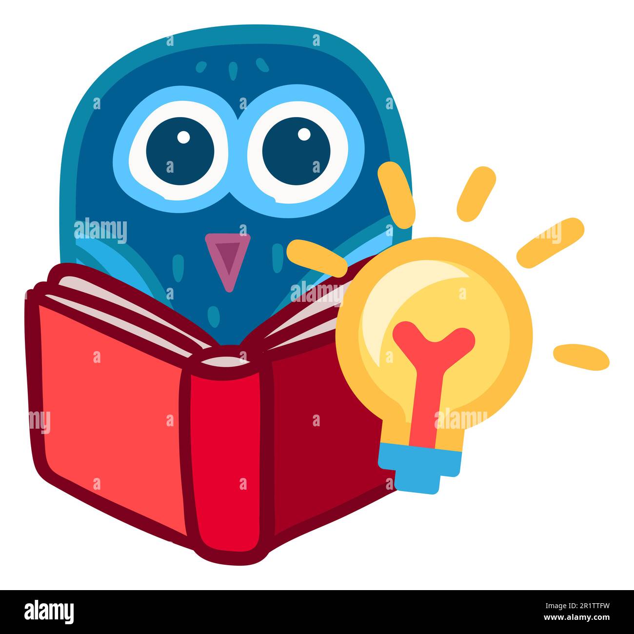 Cartoon Owl Read Book Has New Idea Cute School Sticker On White
