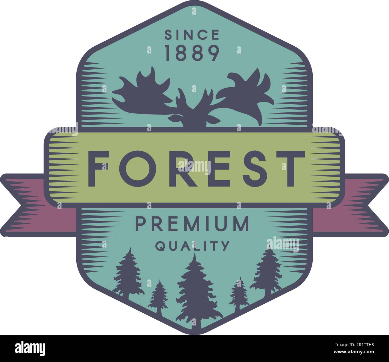 Forest color logo template. Wildlife recreational park retro vector ...