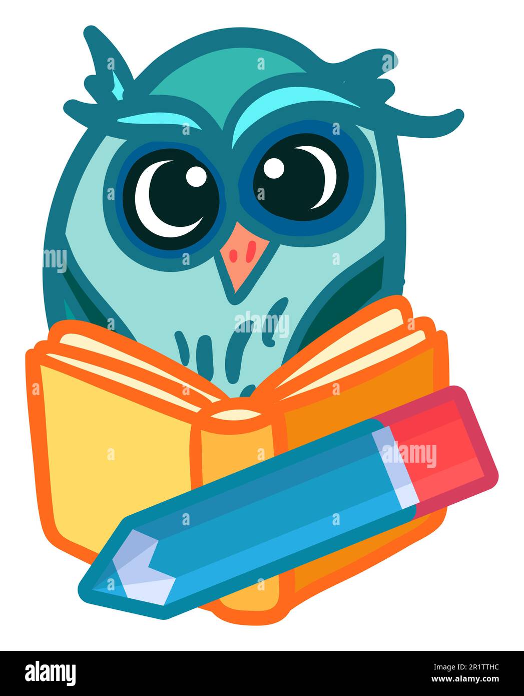 School study sticker with cartoon reading owl on white background. Cute ...