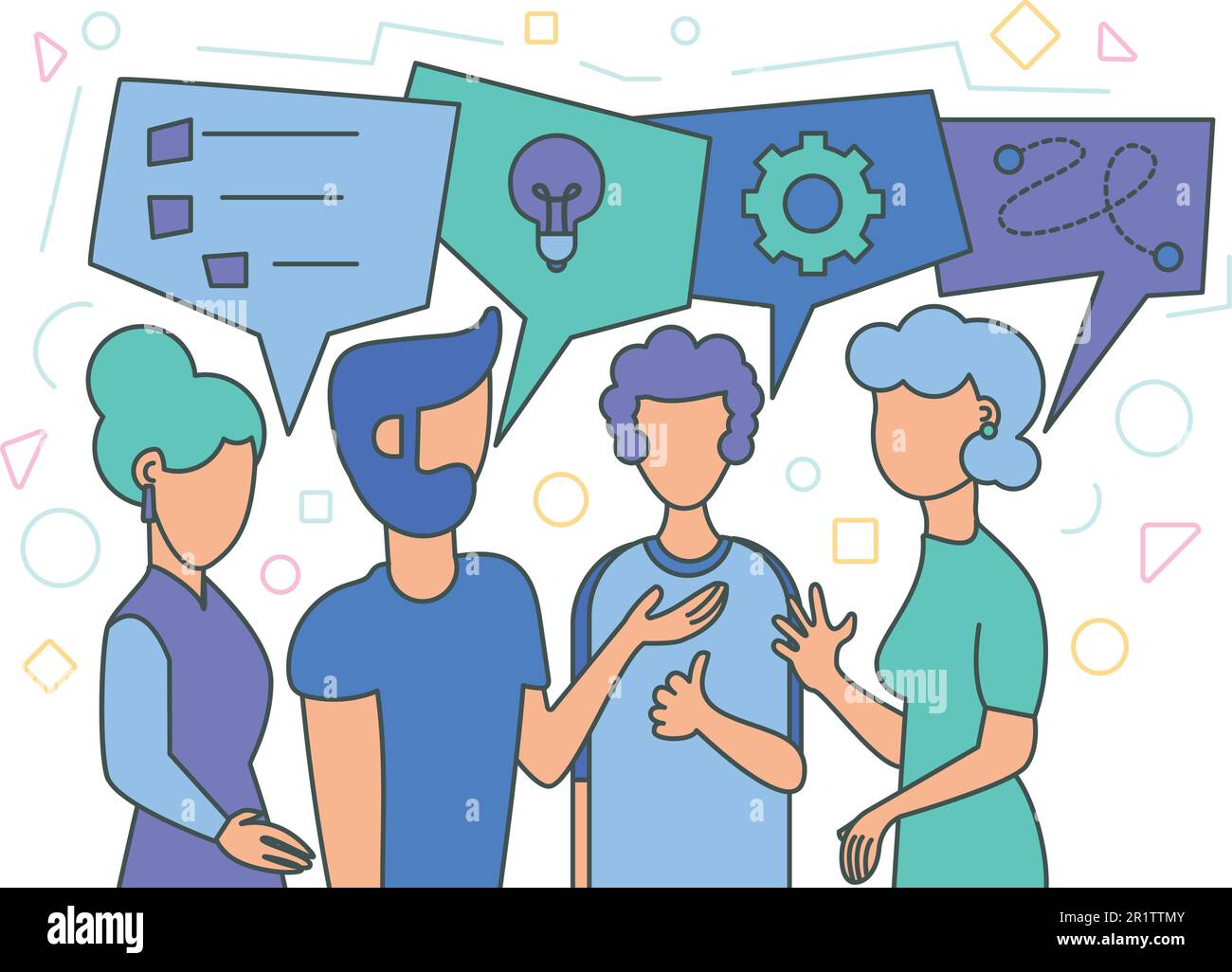 Team brainstorm, idea generation. Cartoon characters conversation ...