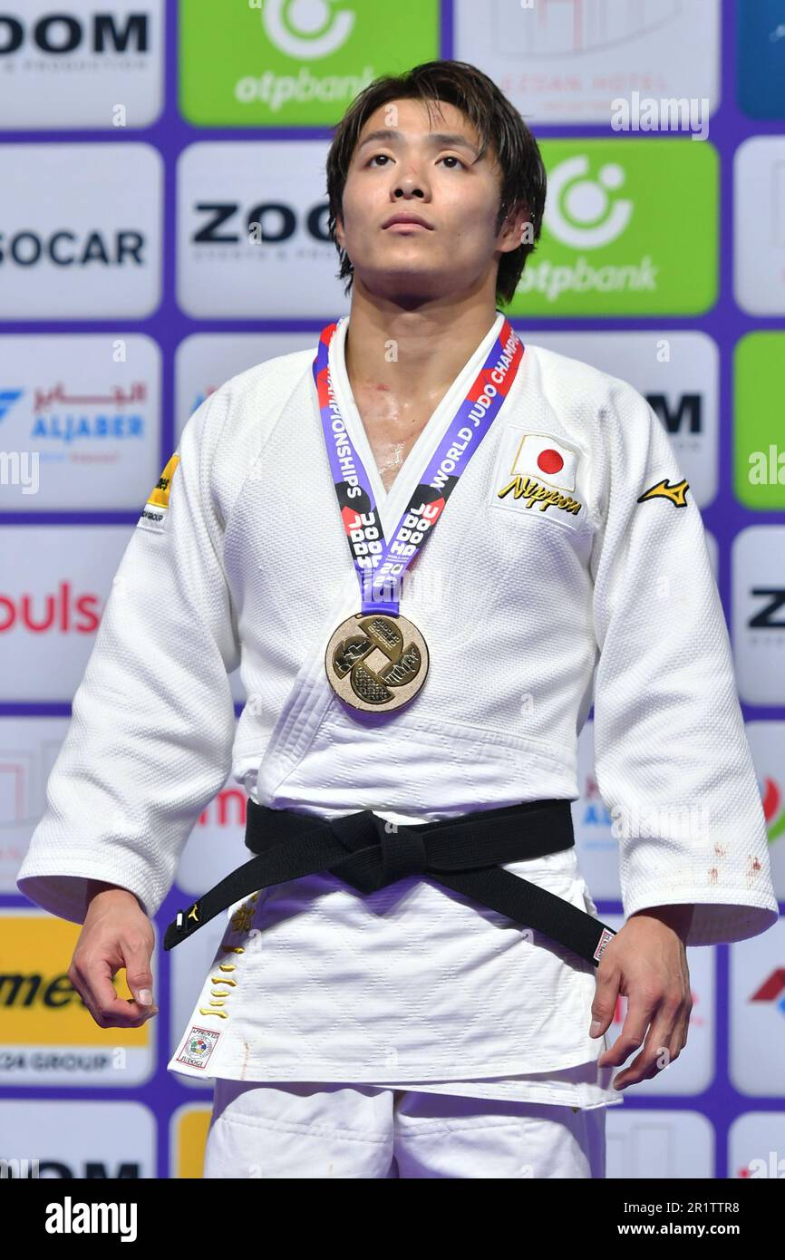 Doha, Qatar, 8 May 2023. Abe Hifumi of Japan posing on the podium with ...