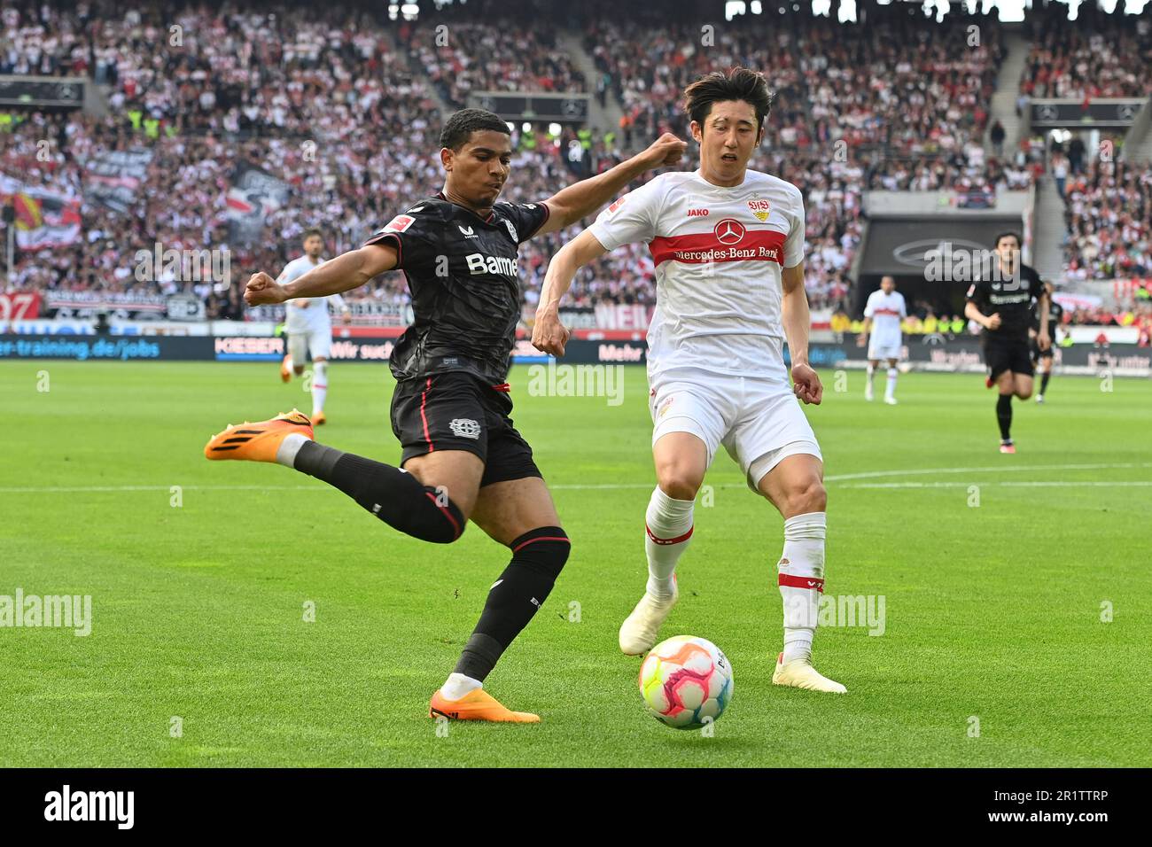 Stuttgart, Deutschland. 14th May, 2023. Amine ADLI (Bayer Leverkusen), action, duels versus ...