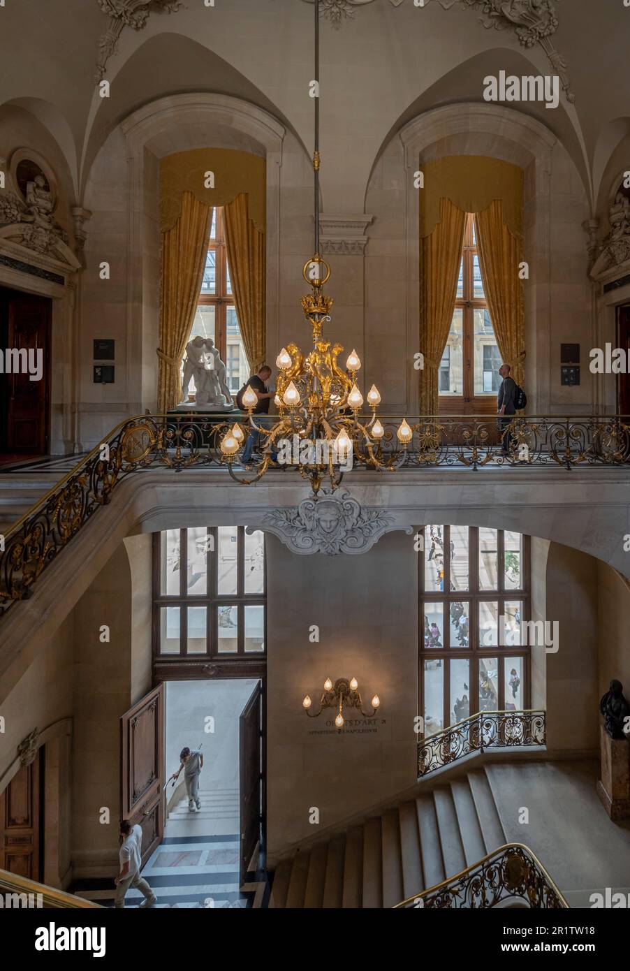 Paris, France - 05 13 2023: Louvre museum. View of a stone staircase ...