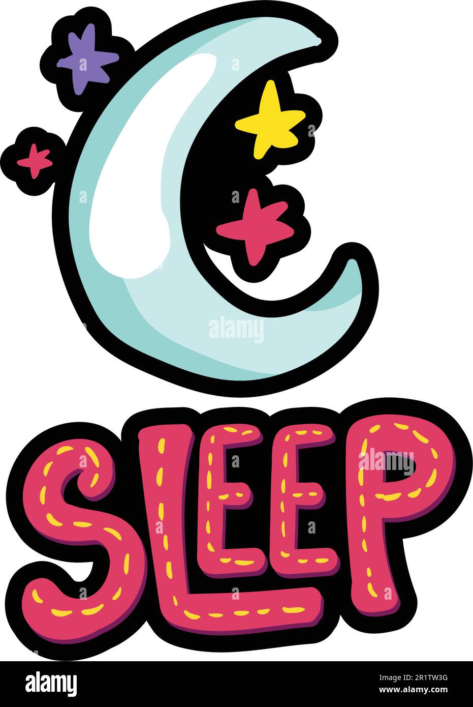 Moon, stars with sleep lettering patch. Bedtime stitched frame flat ...