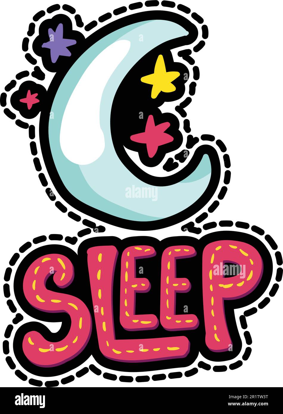 Moon, stars with sleep lettering patch. Bedtime stitched frame flat ...