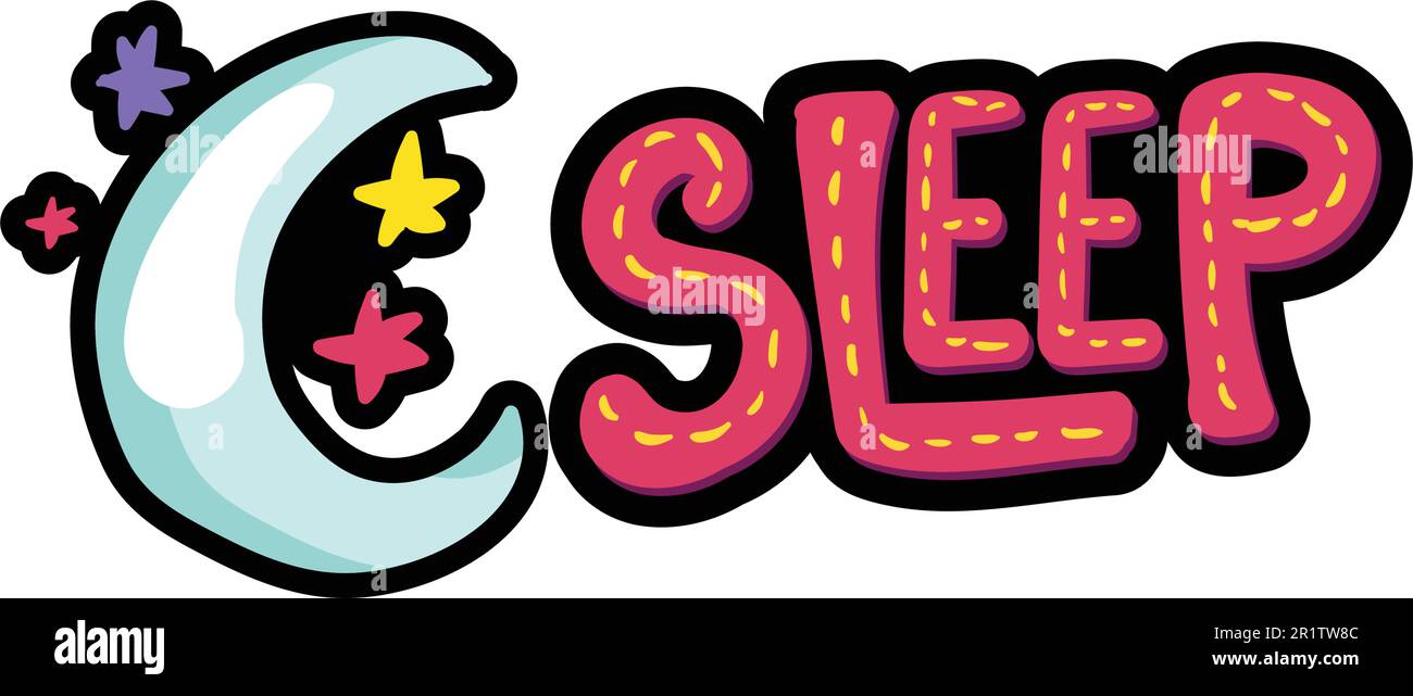 Moon, stars with sleep lettering sticker. Bedtime stitched frame ...