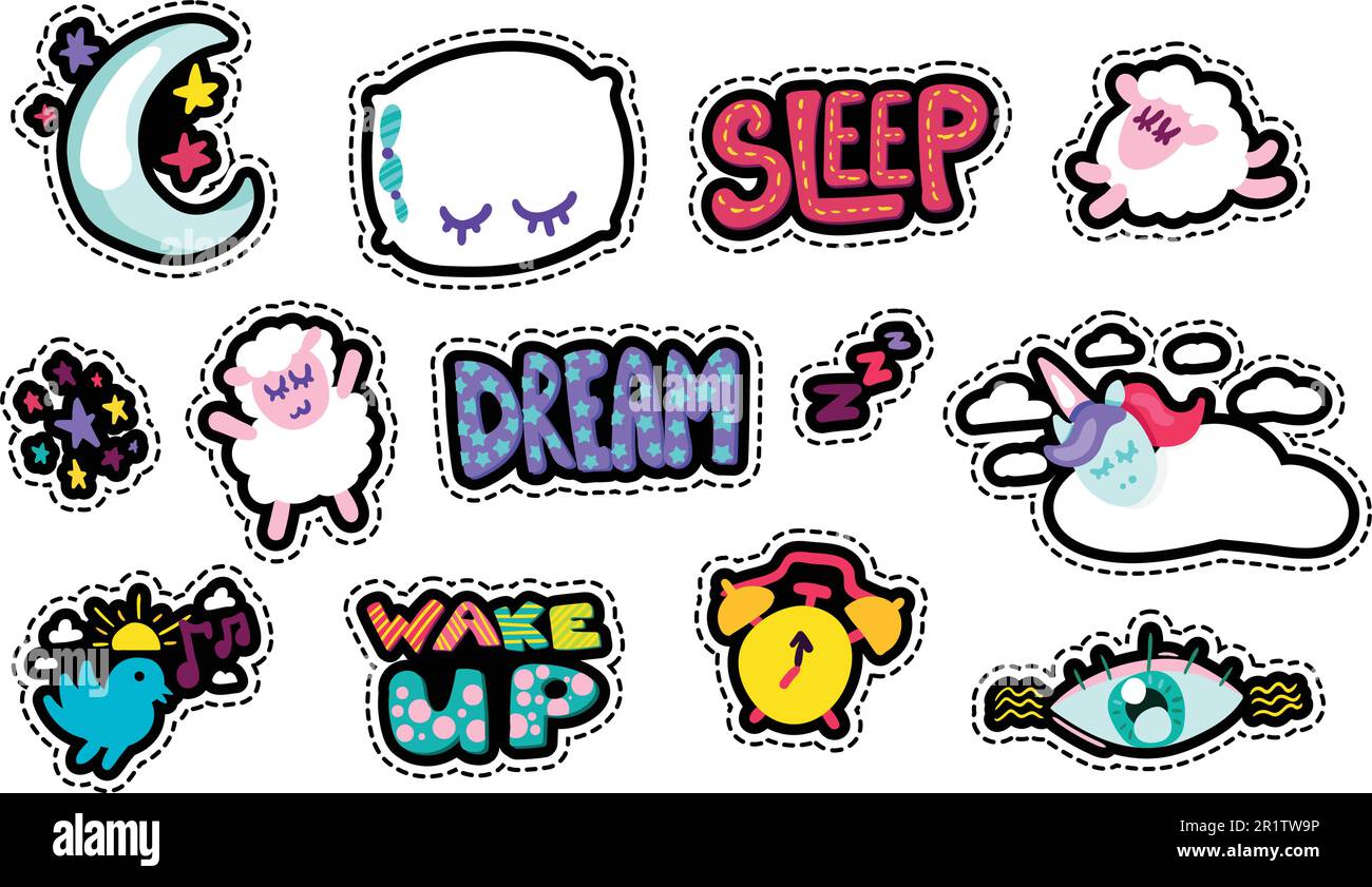 Eye stitched frame illustration. Good morning vector sticker, patch ...