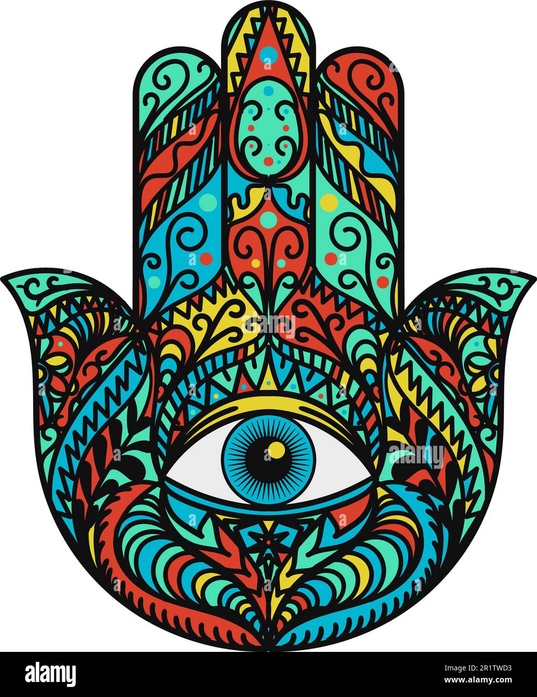 Hamsa Fatima Hand Tradition Amulet Colorful Symbol. Religious Sign Arm with All Seeing Eye ...