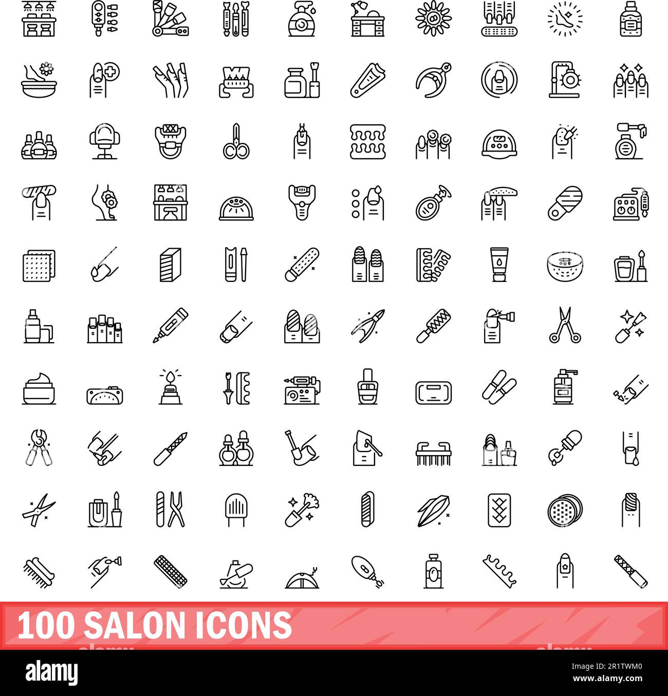 100 salon icons set. Outline illustration of 100 salon icons vector set ...