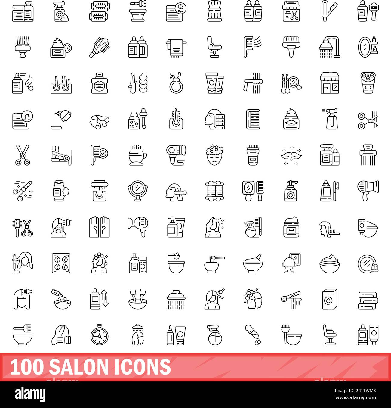 100 salon icons set. Outline illustration of 100 salon icons vector set ...