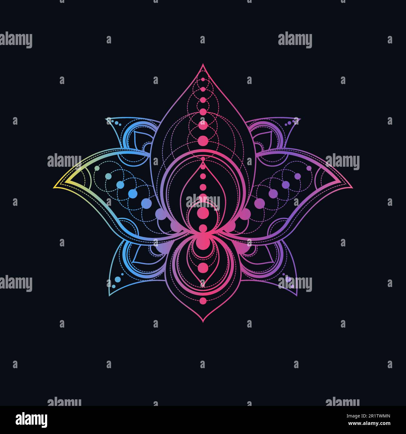 Lotus flower with geometric pattern vector linear illustration ...