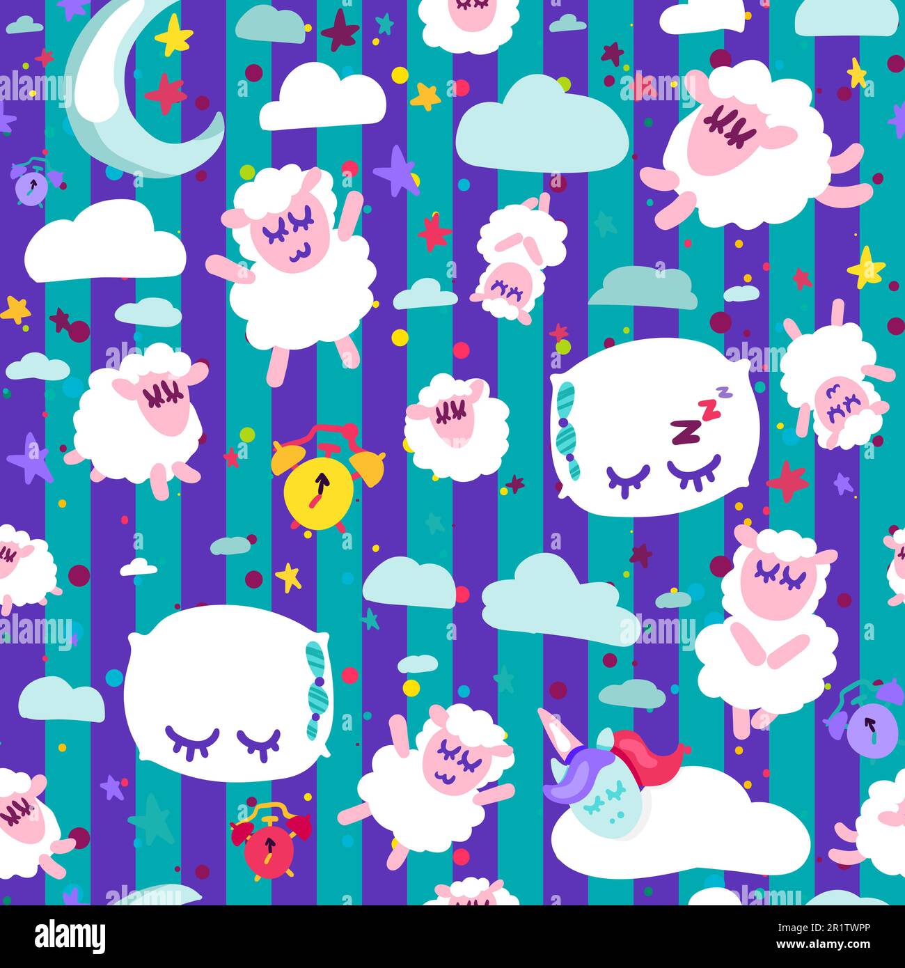 Bedtime, good night sleep vector seamless pattern. Cute dreaming ...