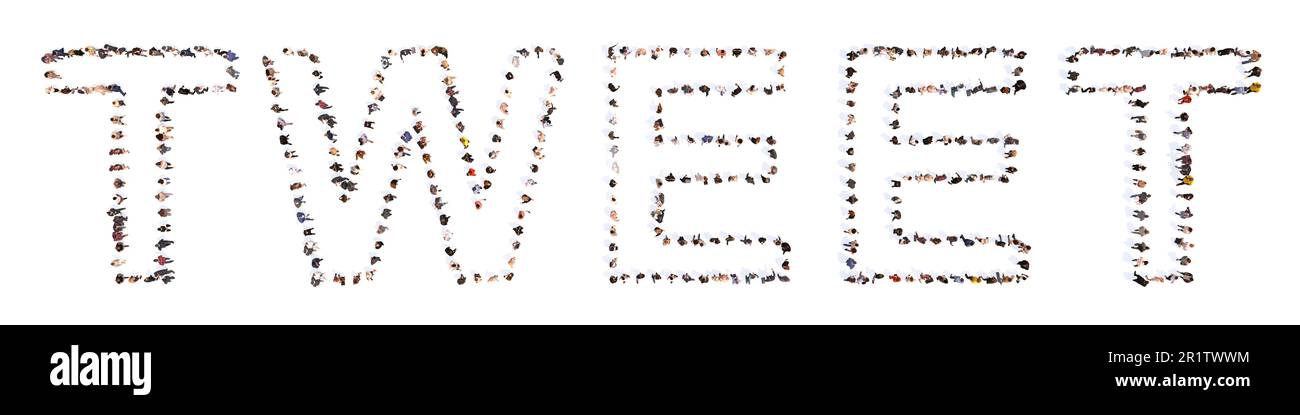 Conceptual large community of people forming the word TWEET. 3d ...