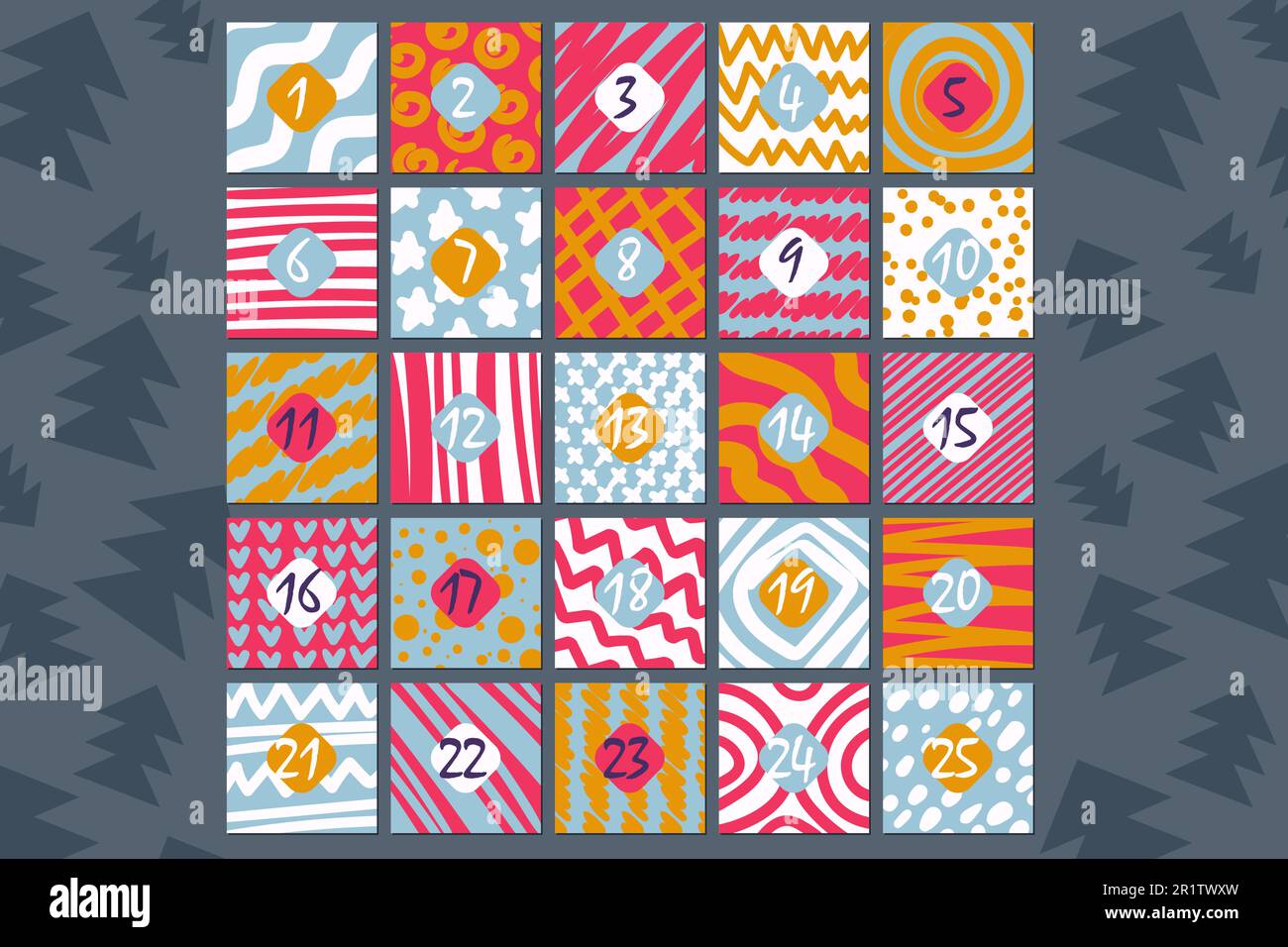 December festive advent calendar flat vector illustration. Christmas ...